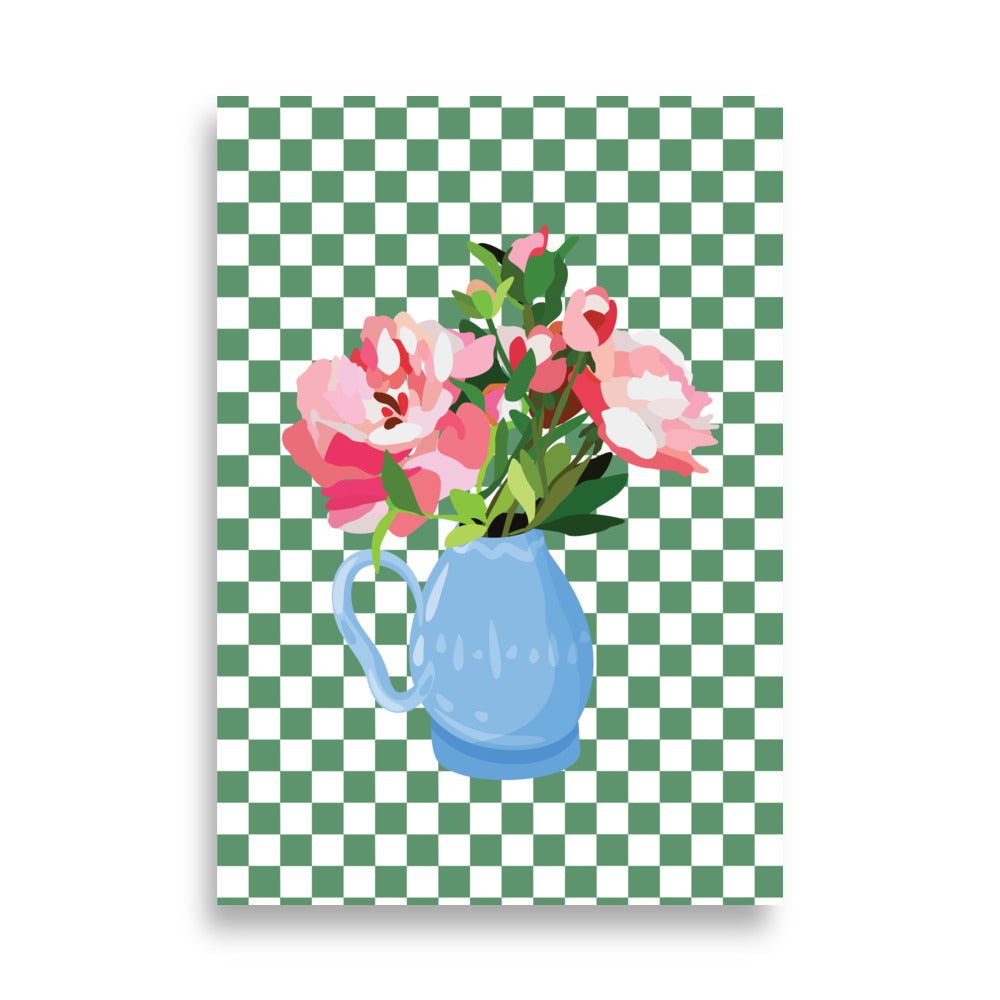 Checkered Green Flower Vase Art Print Poster – Razzino Furniture